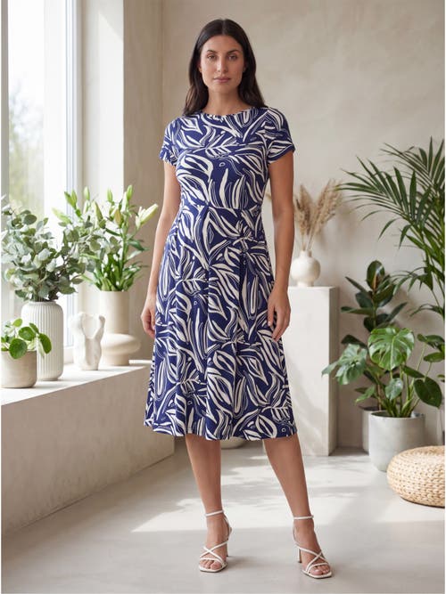 24SEVEN COMFORT APPAREL 24seven Comfort Apparel Abstract Print Boat Neck Midi Dress